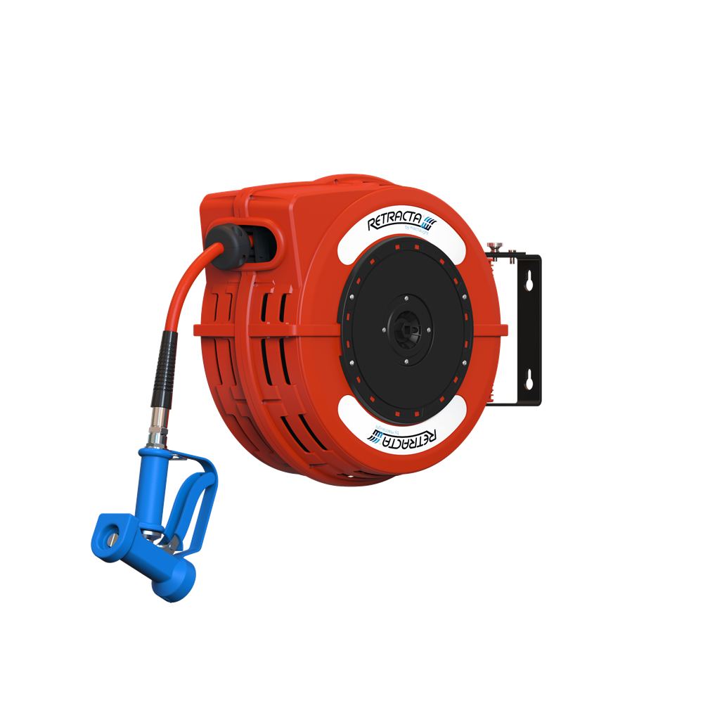 RETRACTA HOSE REEL (RED) - HOT /COLD WATER 1/2" X 12M HOSE & SPRAY GUN ...